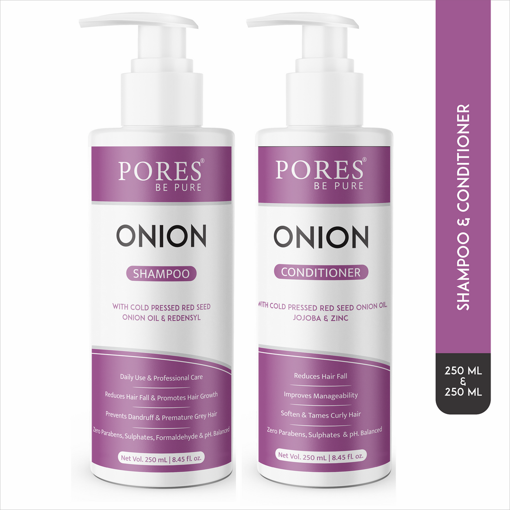 Onion Shampoo + Onion Conditioner For Dandruff, (250 Ml+250 Ml) – PORES Be Pure